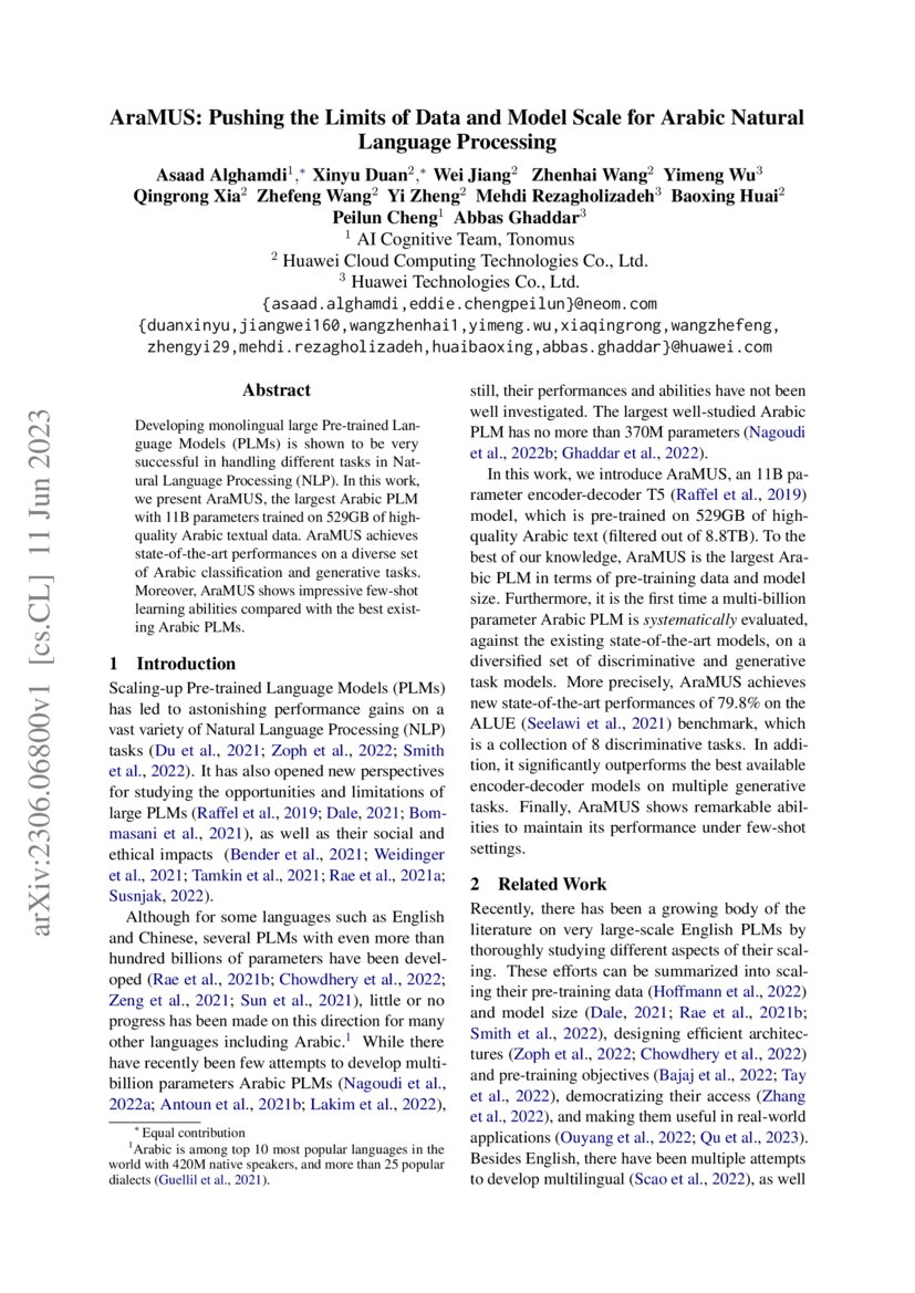 AraMUS: Pushing the Limits of Data and Model Scale for Arabic Natural ...