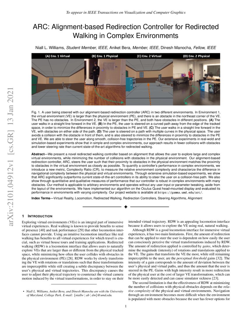 ARC: Alignment-based Redirection Controller for Redirected Walking in Complex Environments | DeepAI