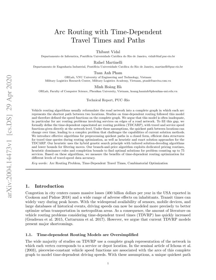 Arc Routing with Time-Dependent Travel Times and Paths | DeepAI