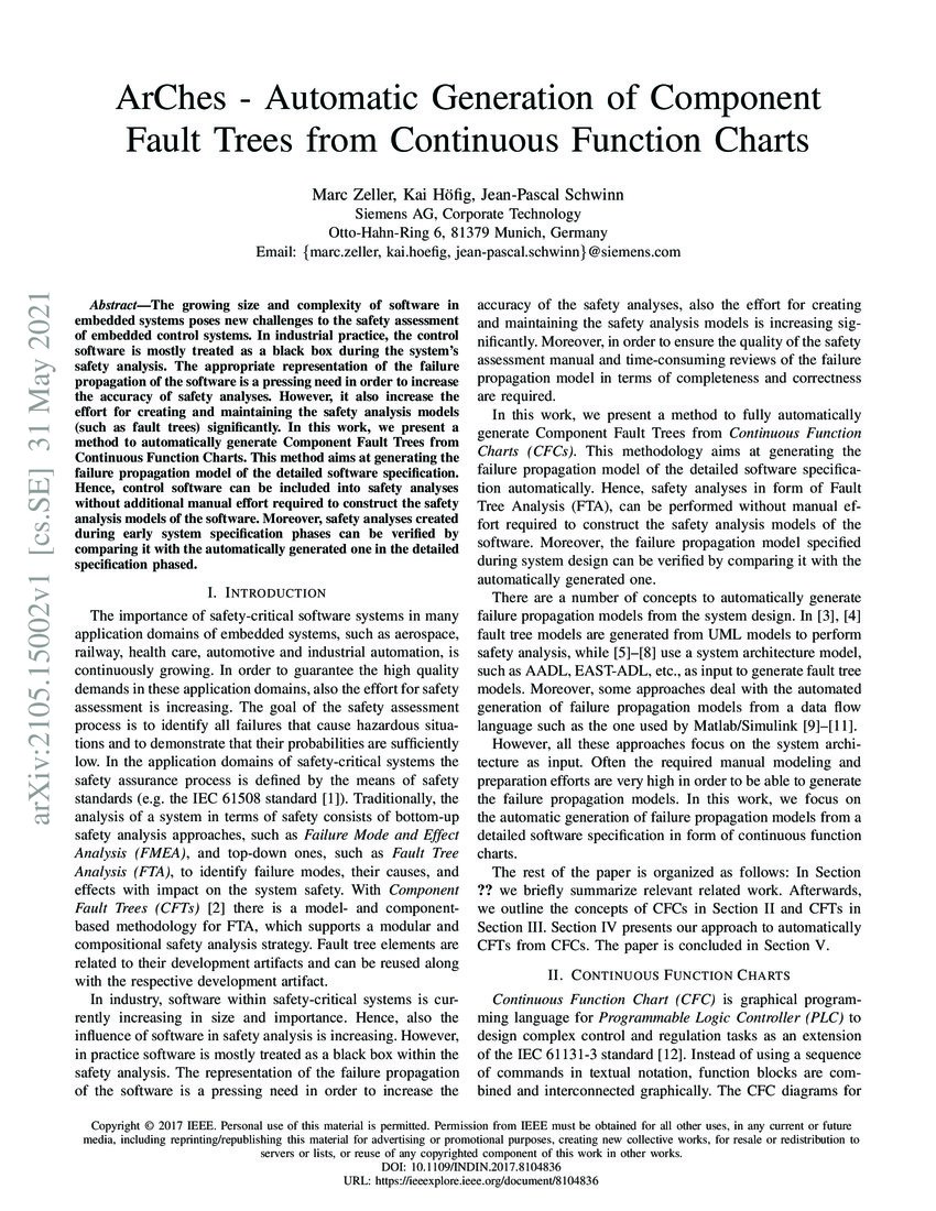 Arches Automatic Generation Of Component Fault Trees From Continuous