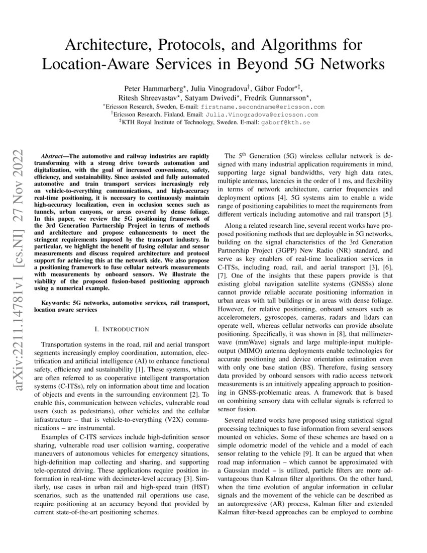 Architecture Protocols And Algorithms For Location Aware Services In Beyond 5g Networks Deepai