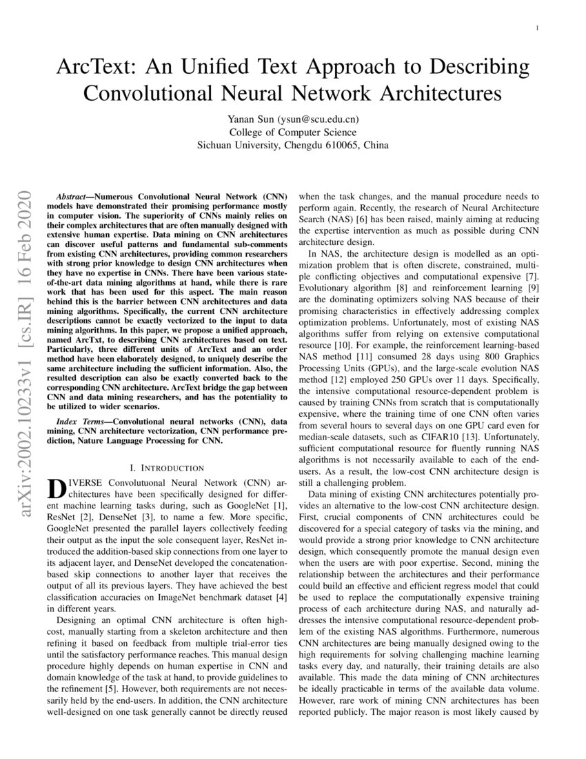 ArcText: An Unified Text Approach to Describing Convolutional Neural Network Architectures | DeepAI