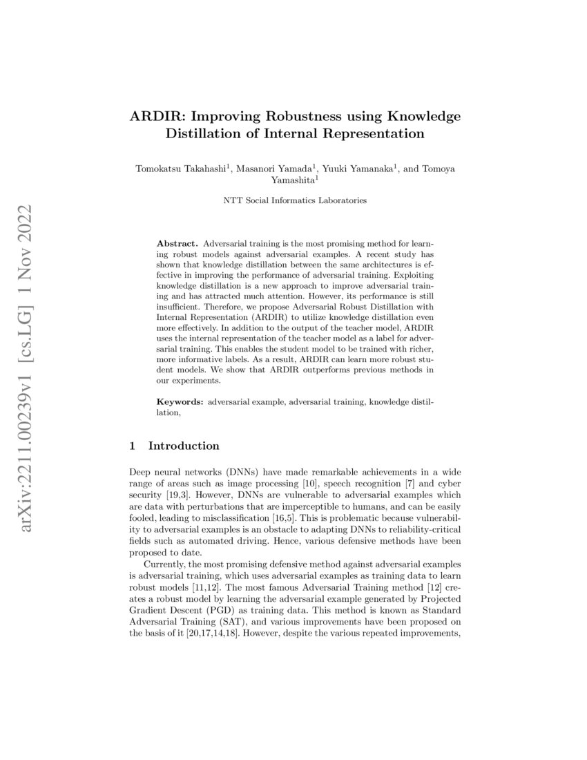 ARDIR: Improving Robustness using Knowledge Distillation of Internal ... ARDIR: Improving Robustness using Knowledge Distillation of Internal ...