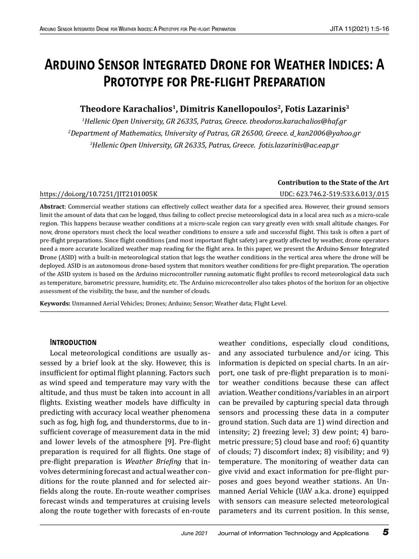 Arduino sensor integrated drone for weather indices: a prototype for ...