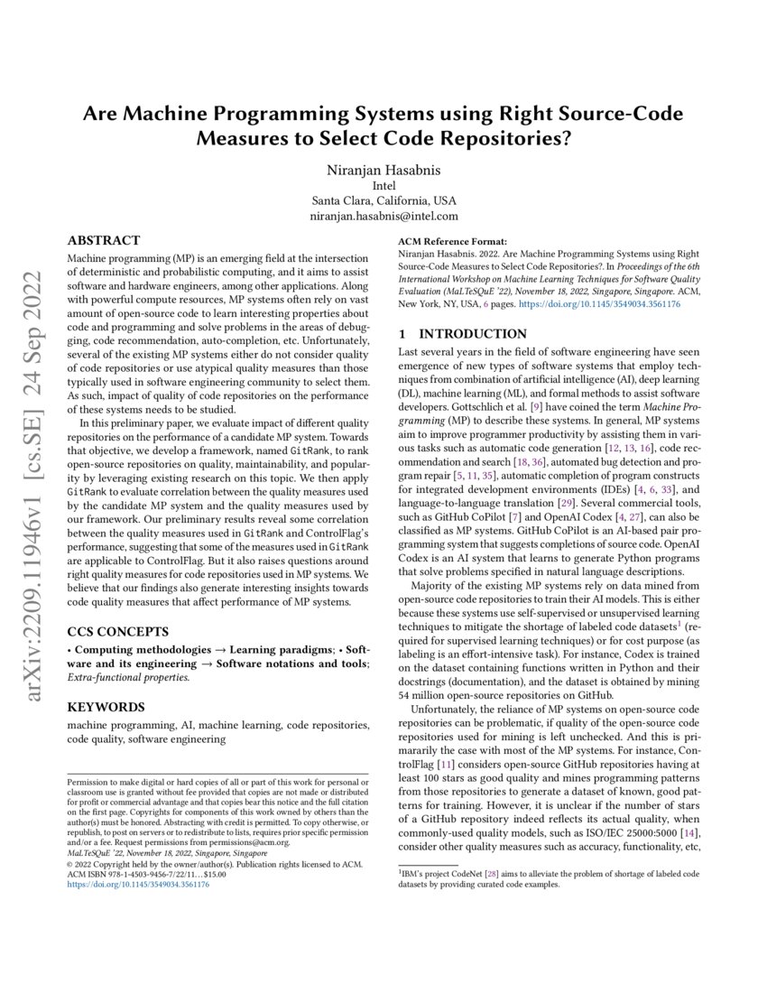 Are Machine Programming Systems Using Right Source Code Measures To Select Code Repositories 0475