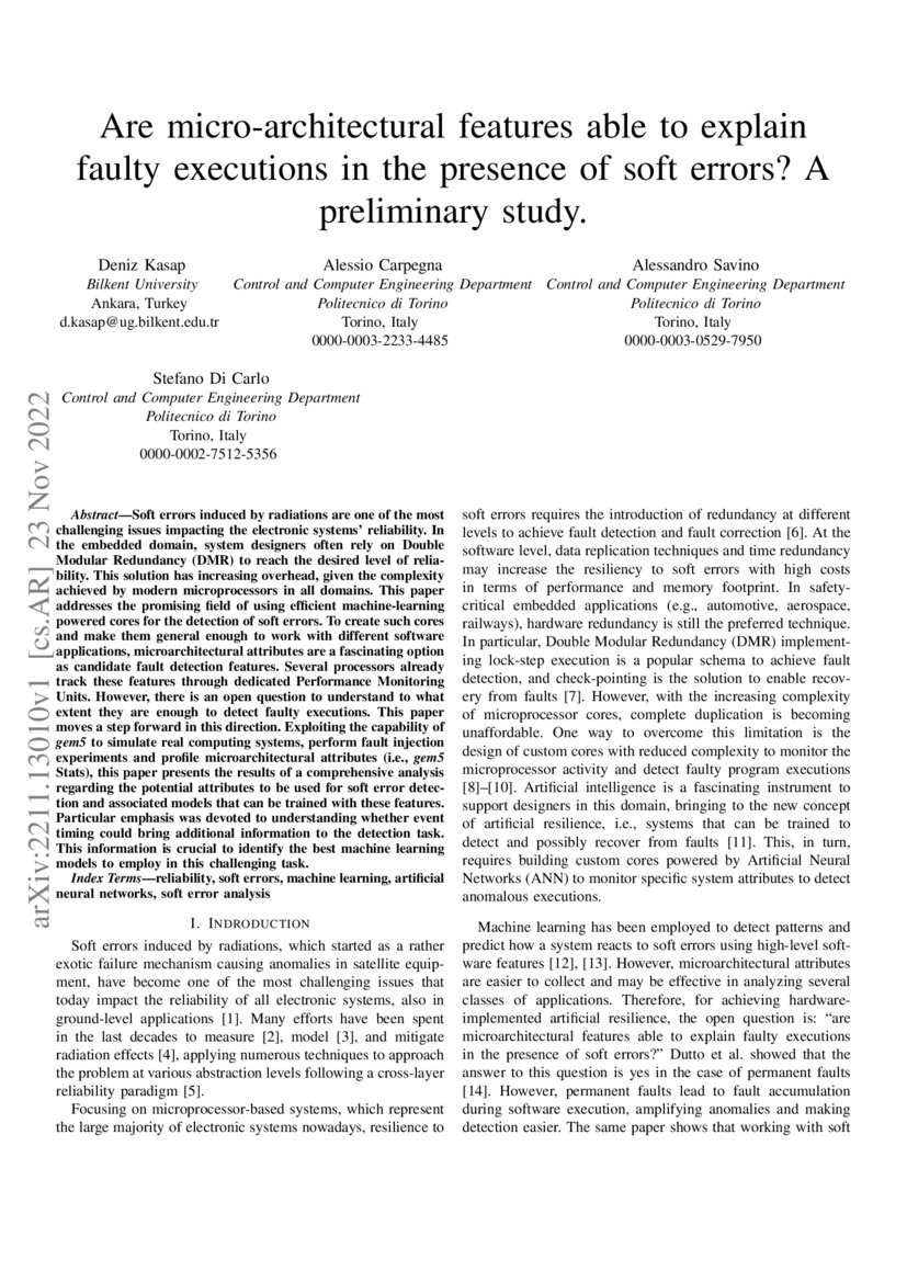 Micro Architectural Features As Soft Error Induced Fault Executions Markers In Embedded Safety 