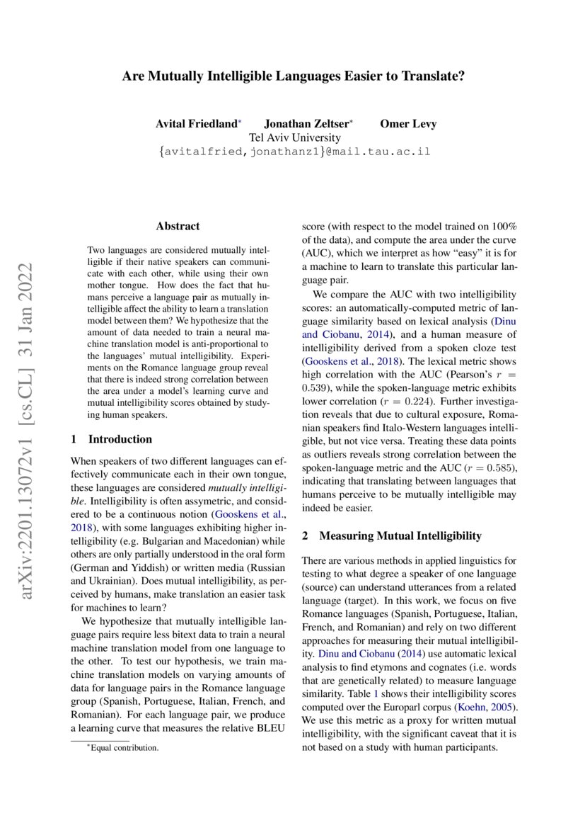 Are Mutually Intelligible Languages Easier to Translate? | DeepAI