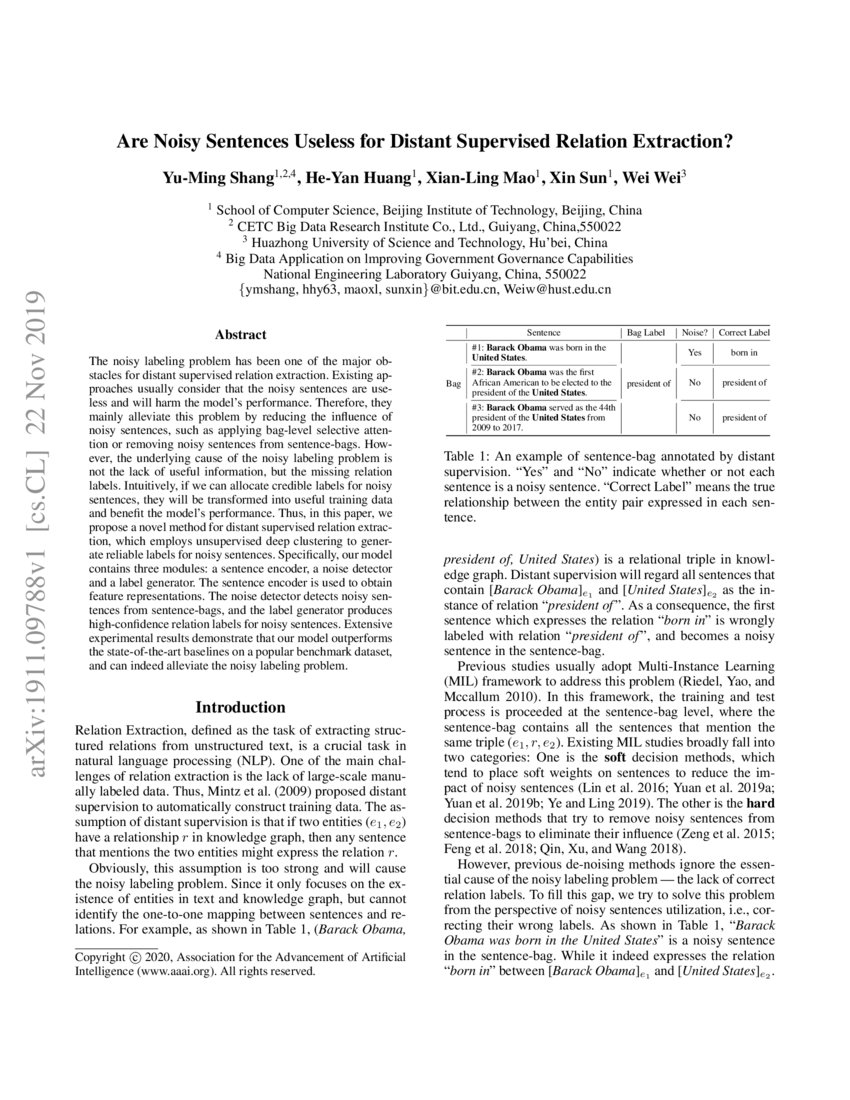 Are Noisy Sentences Useless For Distant Supervised Relation Extraction Deepai