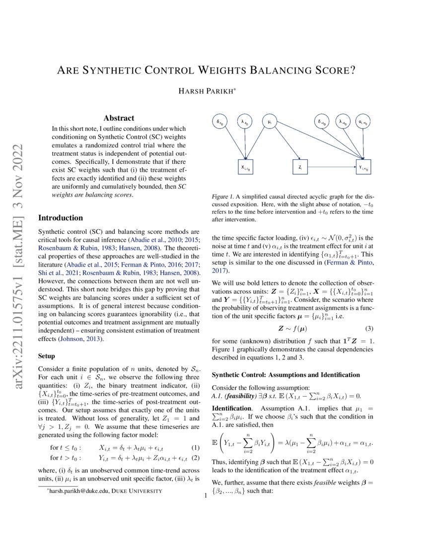 Are Synthetic Control Weights Balancing Score? | DeepAI