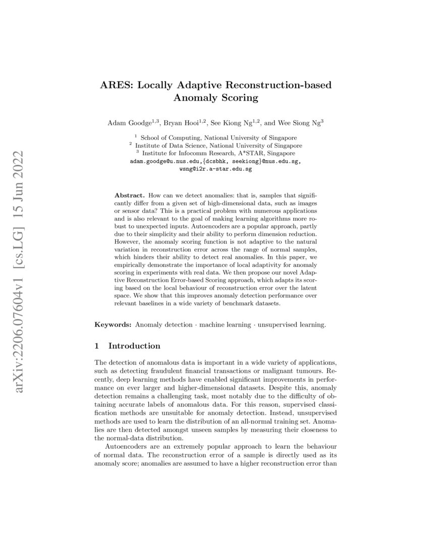 ARES: Locally Adaptive Reconstruction-based Anomaly Scoring | DeepAI