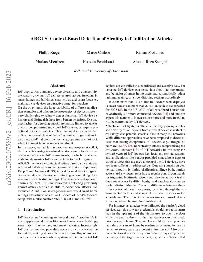 Argus Context Based Detection Of Stealthy Iot Infiltration Attacks