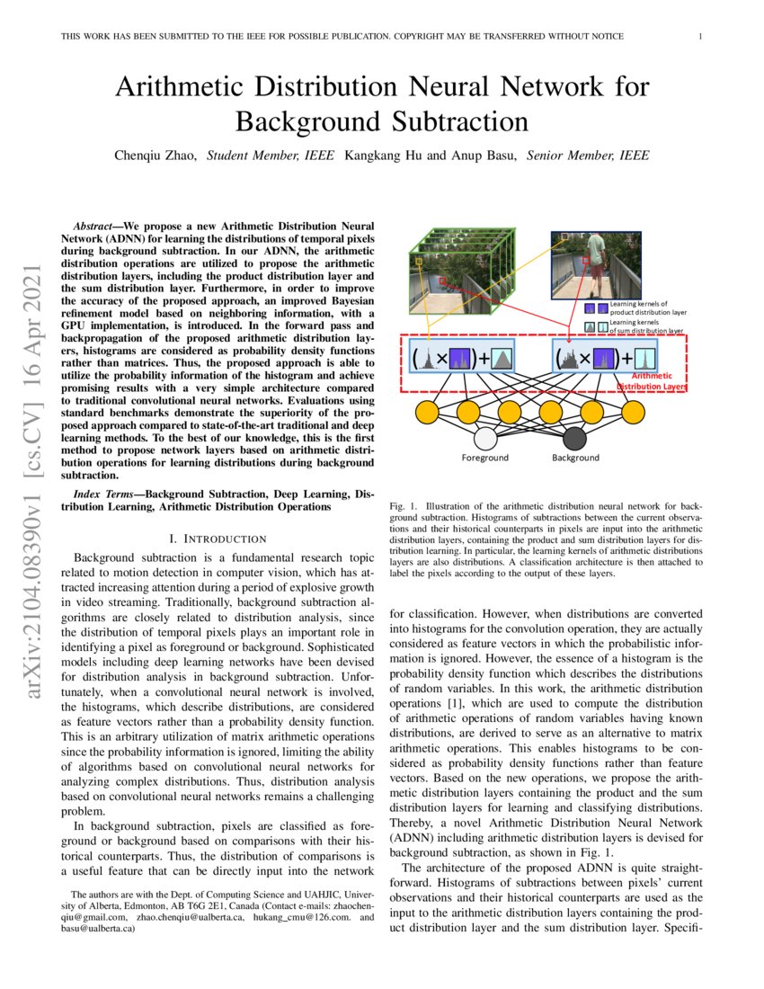 Arithmetic Distribution Neural Network For Background Subtraction Deepai
