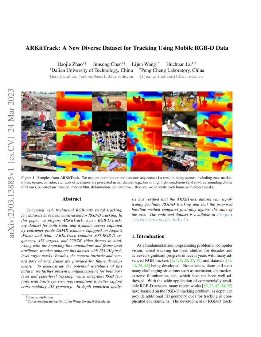 ARKitTrack: A New Diverse Dataset for Tracking Using Mobile RGB-D Data | DeepAI