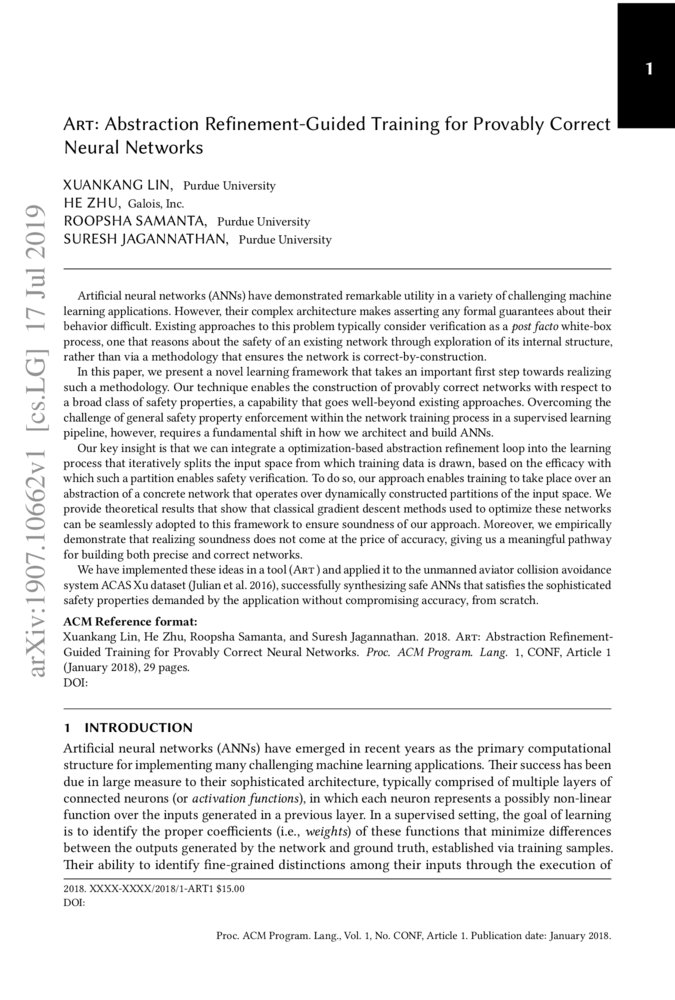Art Abstraction Refinement Guided Training For Provably Correct Neural Networks Deepai