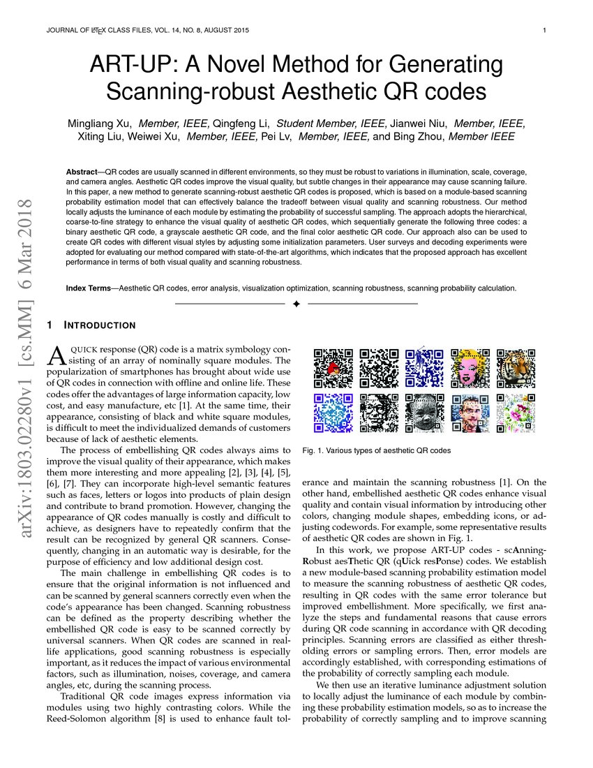 ART-UP: A Novel Method for Generating Scanning-robust Aesthetic QR codes | DeepAI