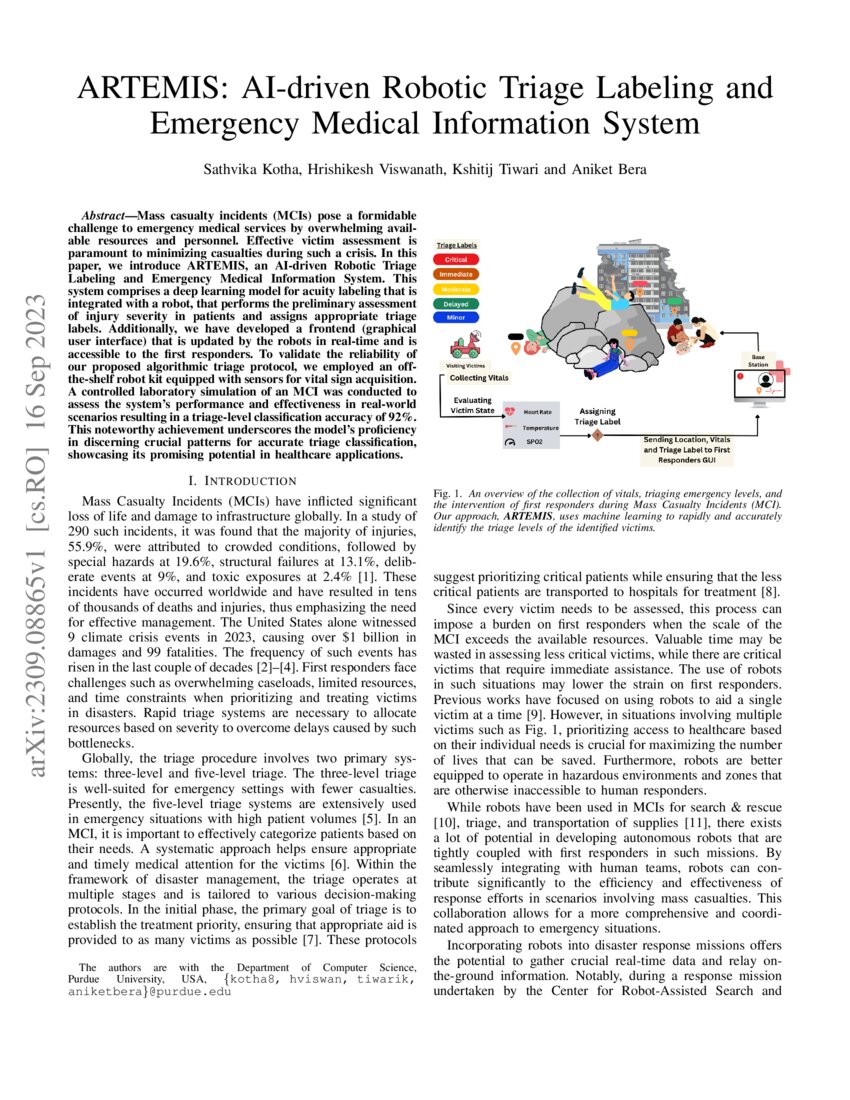 ARTEMIS: AI-driven Robotic Triage Labeling and Emergency Medical ...
