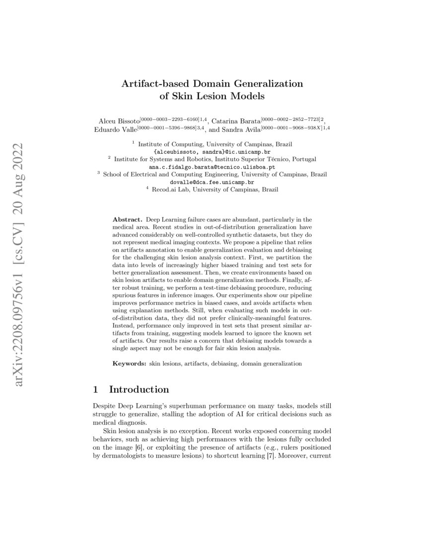 Artifact Based Domain Generalization Of Skin Lesion Models Deepai