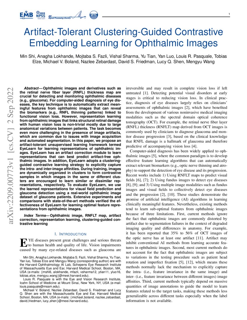 Artifact-Tolerant Clustering-Guided Contrastive Embedding Learning for Ophthalmic Images | DeepAI