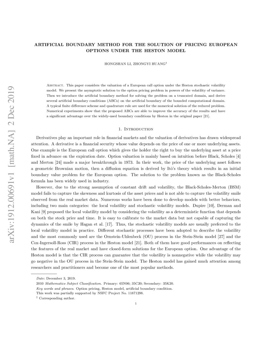 Artificial boundary method for the solution of pricing European options ...