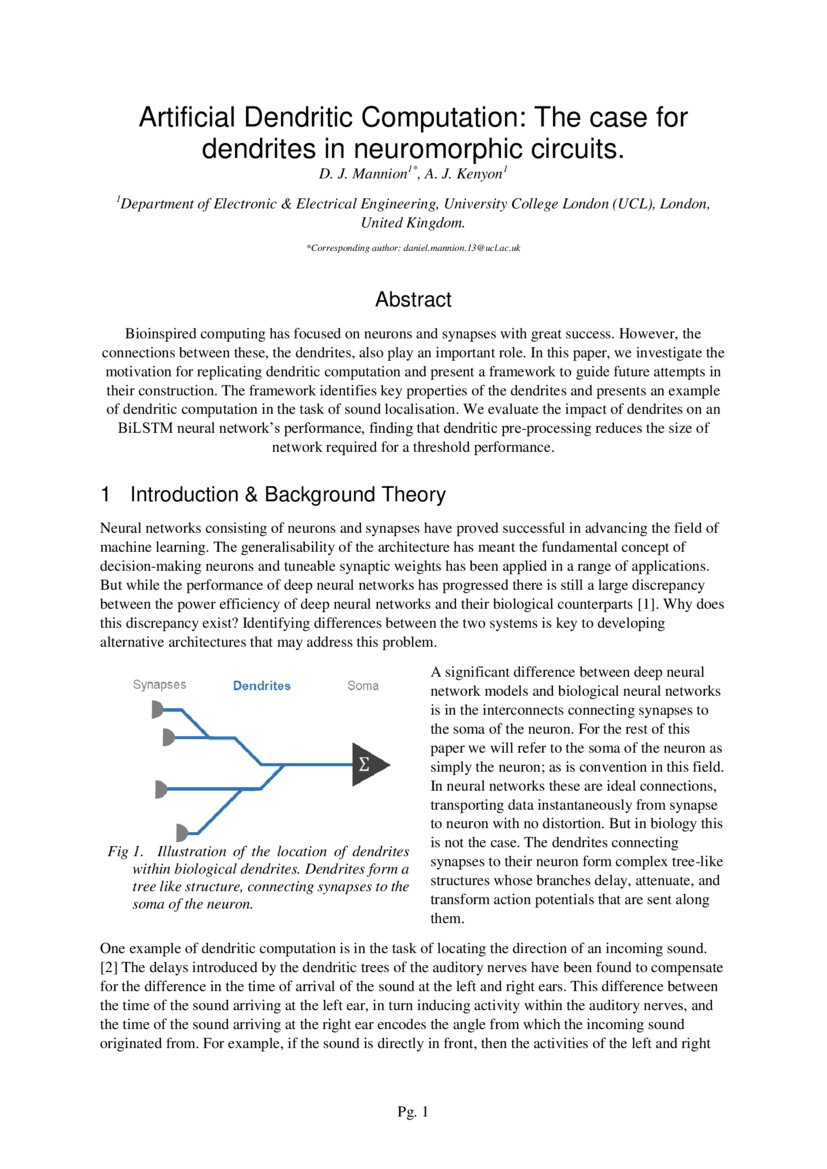Artificial Dendritic Computation The Case For Dendrites In Neuromorphic Circuits Deepai