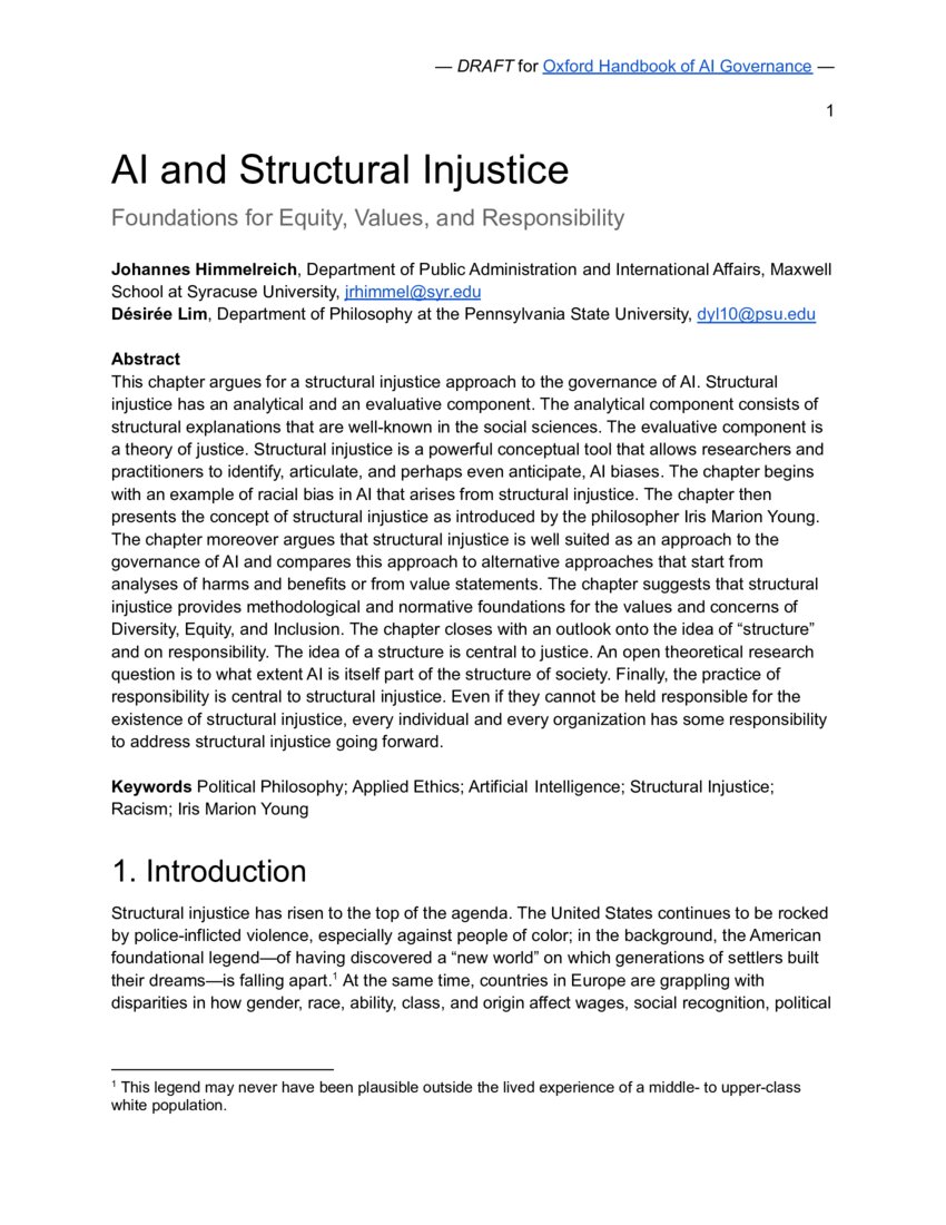 Artificial Intelligence and Structural Injustice: Foundations for ...