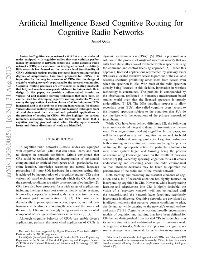 Artificial Intelligence Based Cognitive Routing For Cognitive Radio Networks Deepai