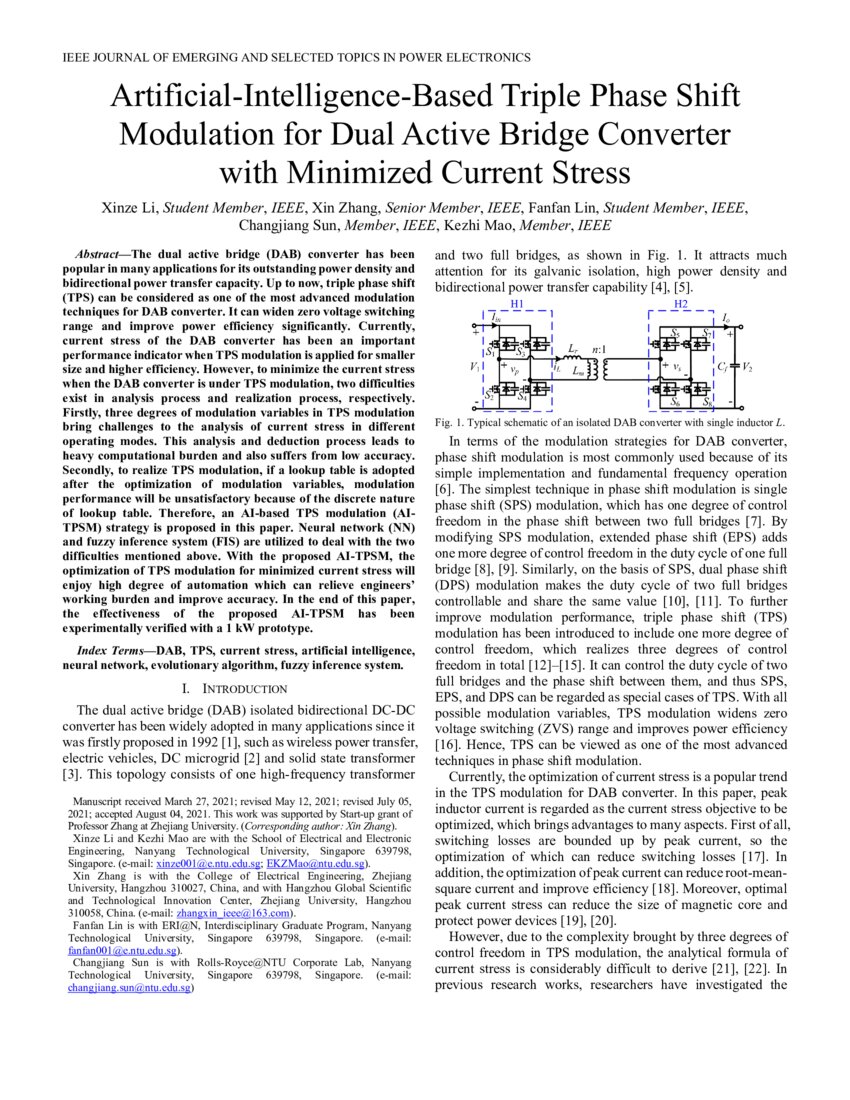 Artificial Intelligence Based Triple Phase Shift Modulation For Dual Active Bridge Converter