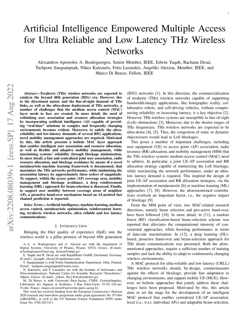 Artificial Intelligence Empowered Multiple Access for Ultra Reliable and Low Latency THz ...