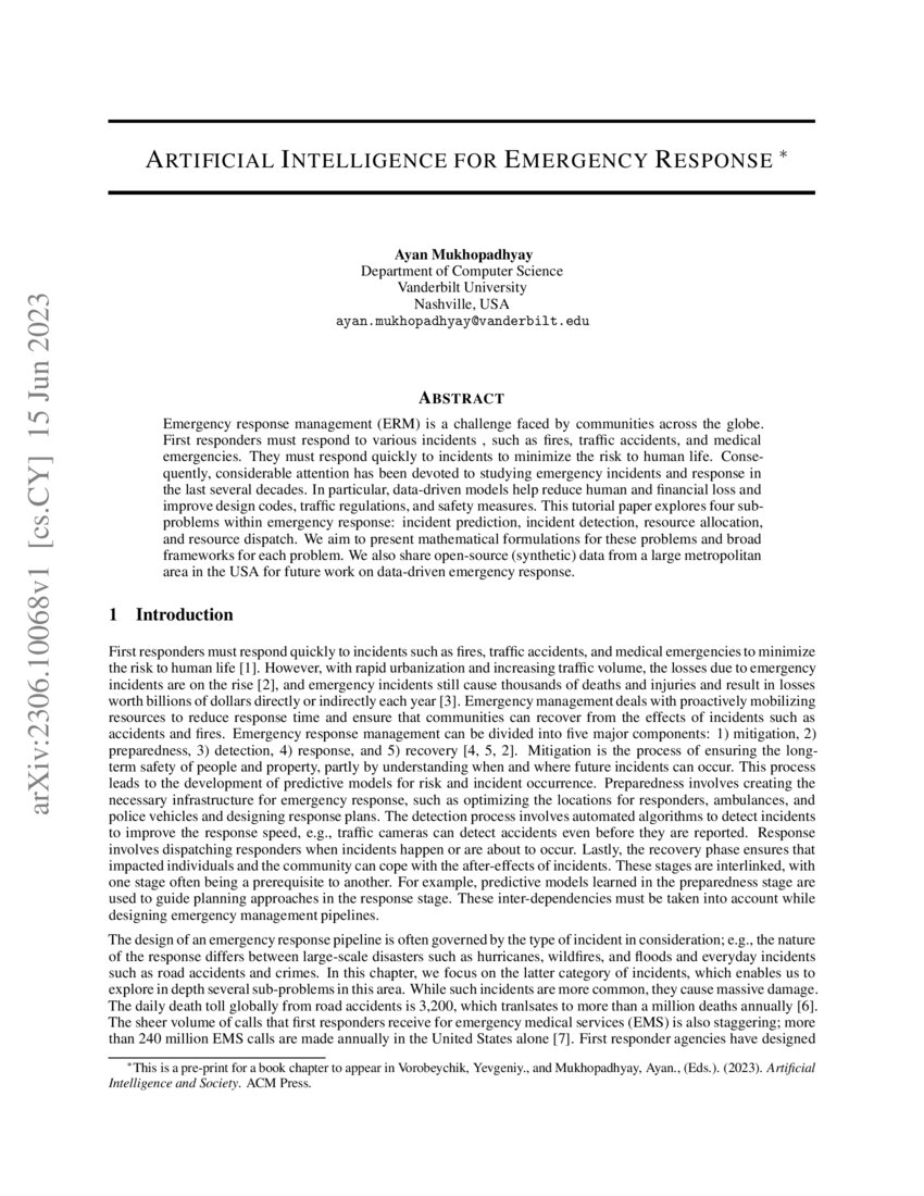 Artificial Intelligence for Emergency Response | DeepAI