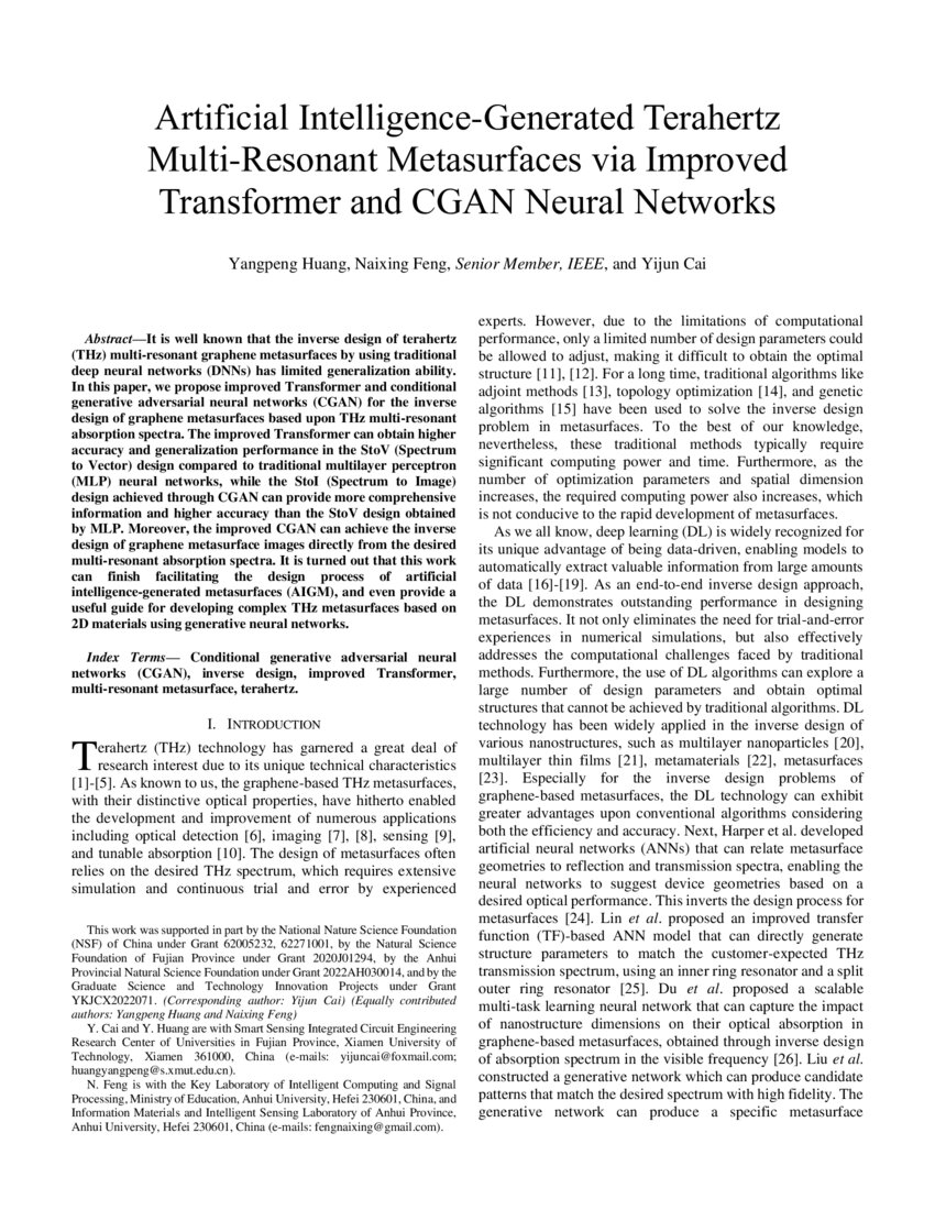 Artificial Intelligence-Generated Terahertz Multi-Resonant Metasurfaces via Improved Transformer ...
