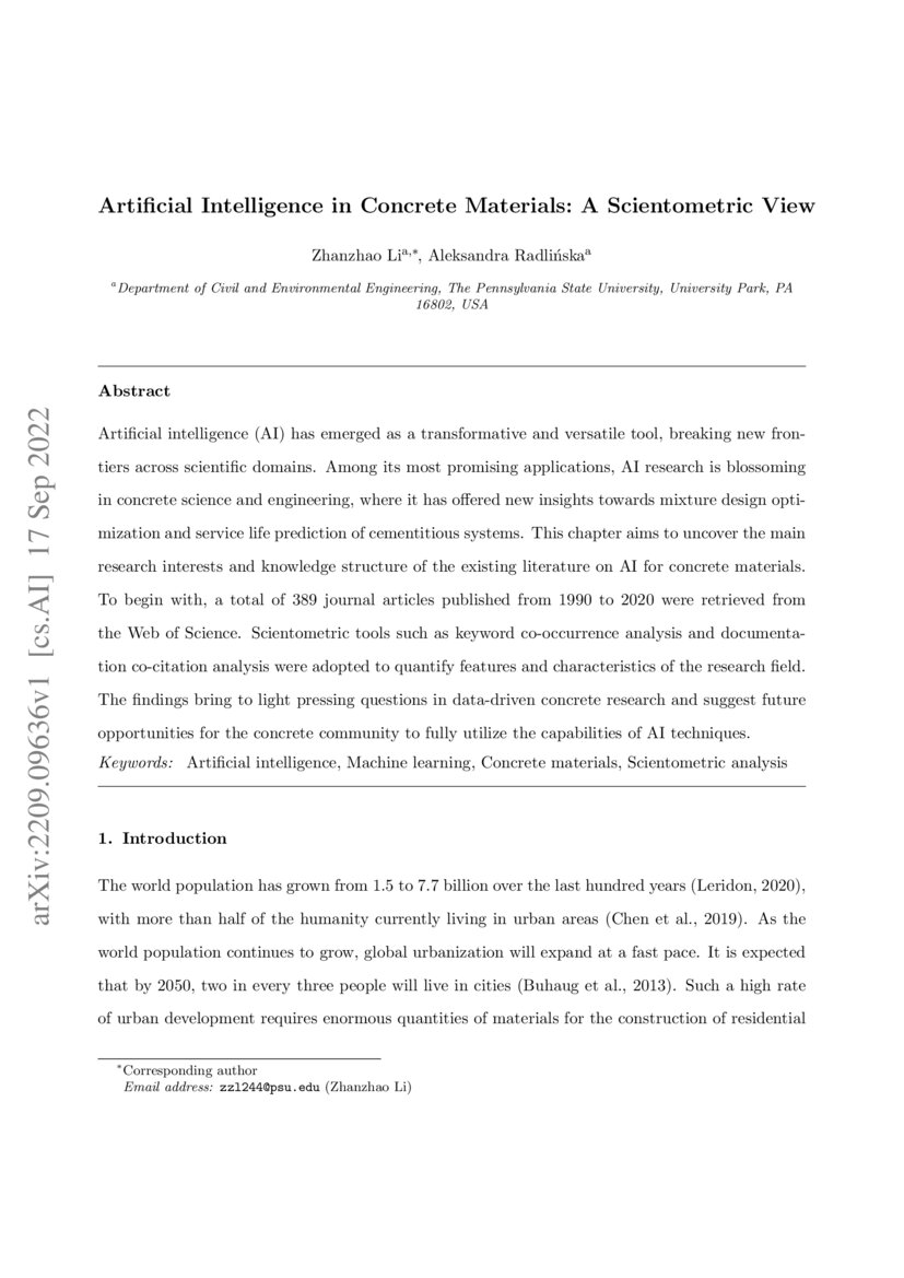 Artificial Intelligence In Concrete Materials A Scientometric View Deepai