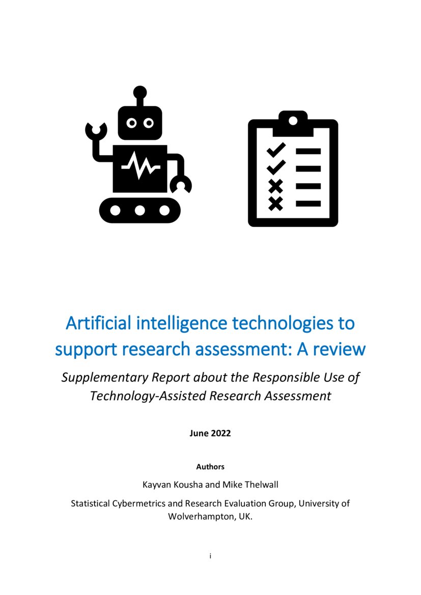 Artificial intelligence technologies to support research assessment: A ...