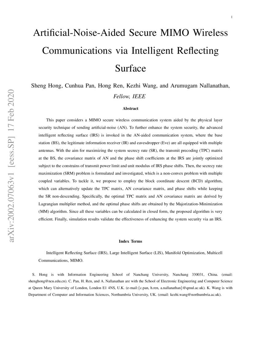 Artificial Noise Aided Secure Mimo Wireless Communications Via
