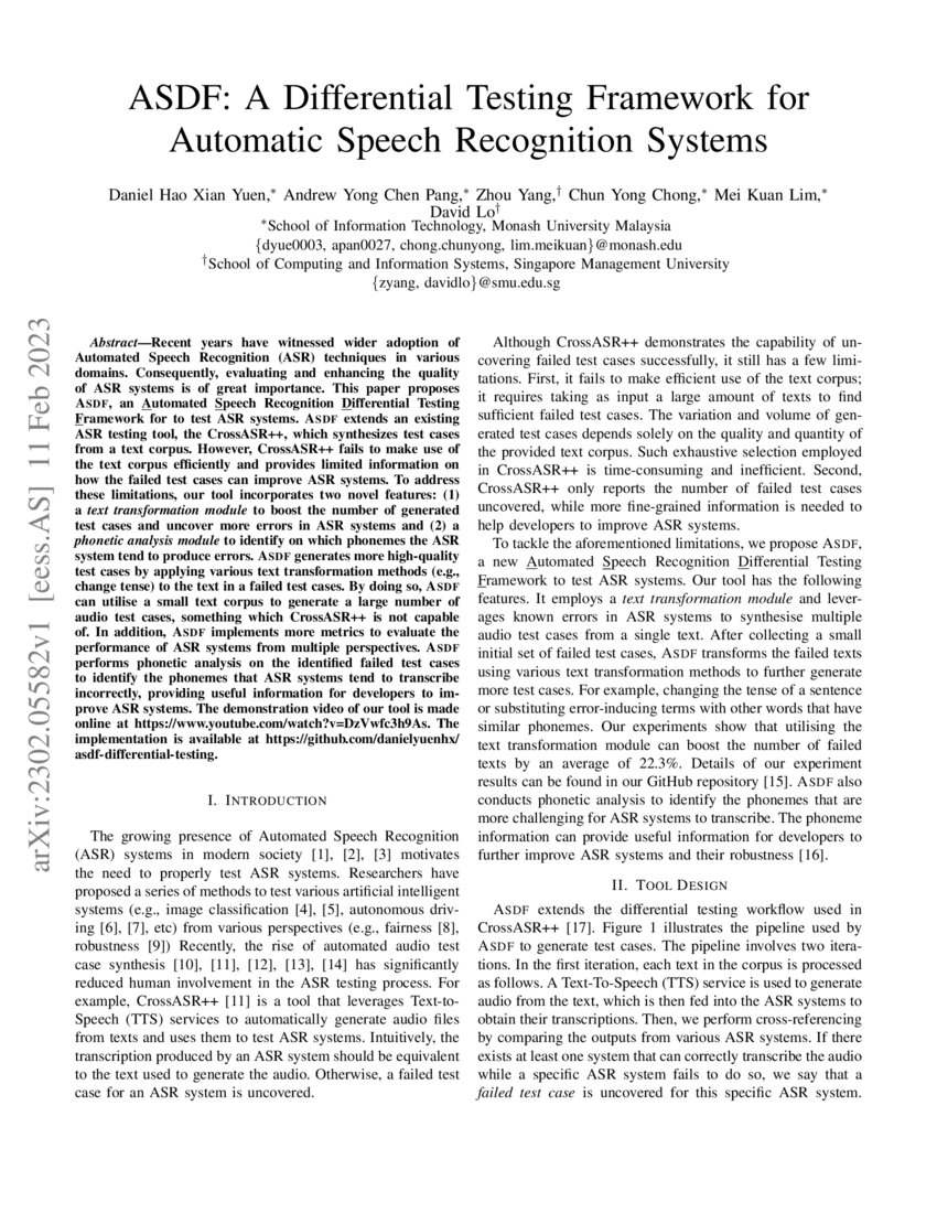 Asdf A Differential Testing Framework For Automatic Speech Recognition Systems Deepai