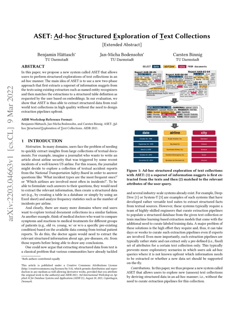ASET: Ad-hoc Structured Exploration of Text Collections [Extended ...