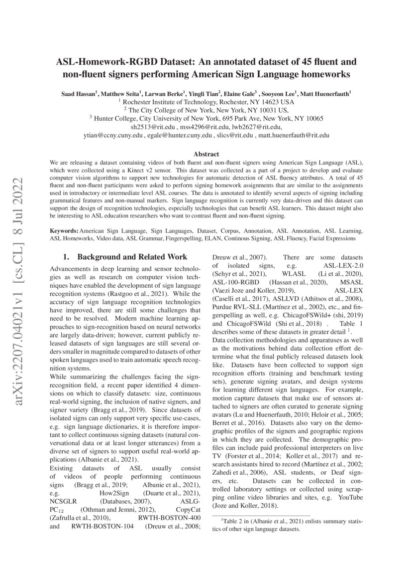 ASL-Homework-RGBD Dataset: An annotated dataset of 45 fluent and non-fluent signers performing ...