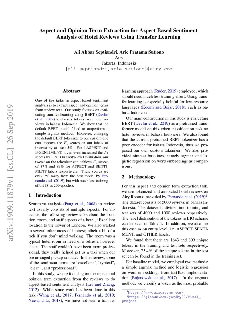 Aspect And Opinion Term Extraction For Aspect Based Sentiment Analysis