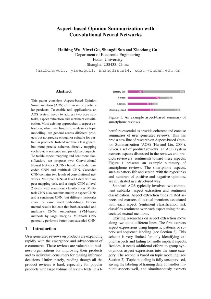 Aspect Based Opinion Summarization With Convolutional Neural Networks Deepai
