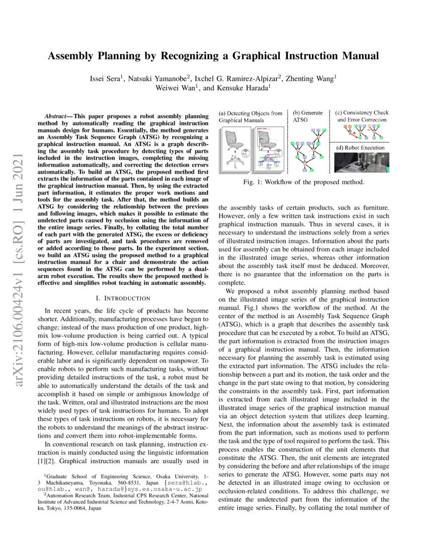 Assembly Planning by Recognizing a Graphical Instruction Manual | DeepAI