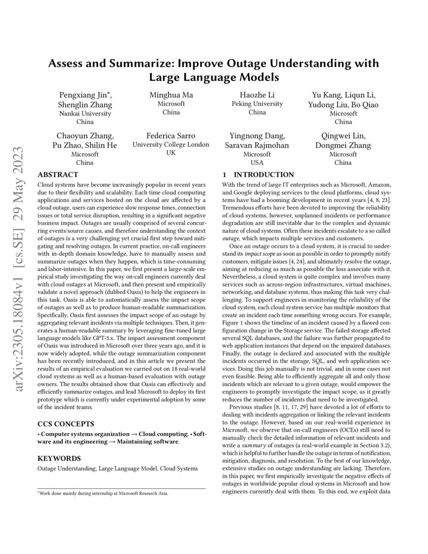 Assess and Summarize: Improve Outage Understanding with Large Language Models | DeepAI