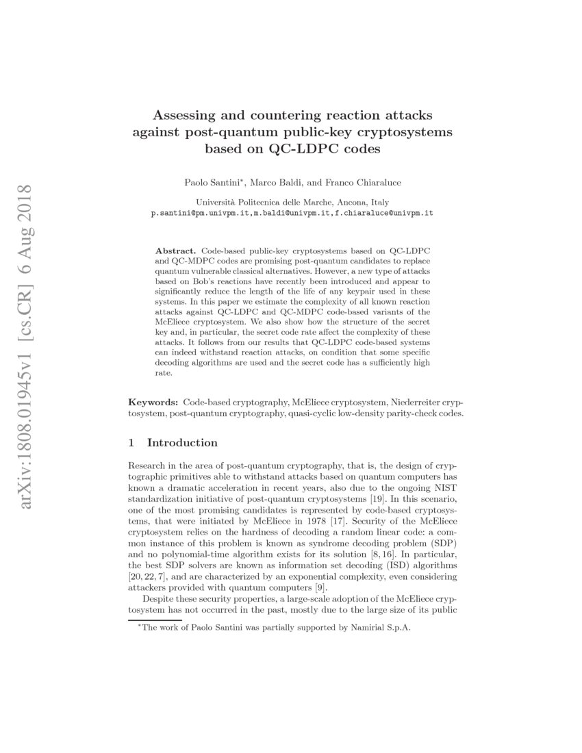 Assessing And Countering Reaction Attacks Against Post Quantum Public Key Cryptosystems Based On 0811