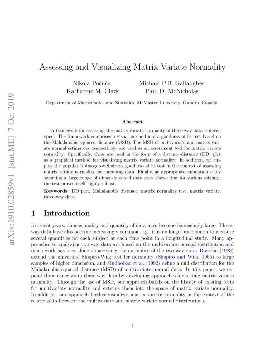 Assessing And Visualizing Matrix Variate Normality Deepai
