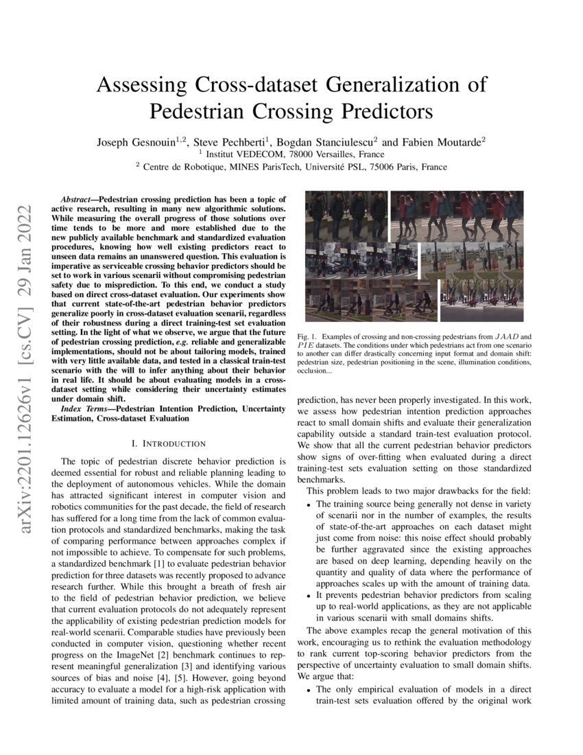 Assessing Cross Dataset Generalization Of Pedestrian Crossing Predictors Deepai