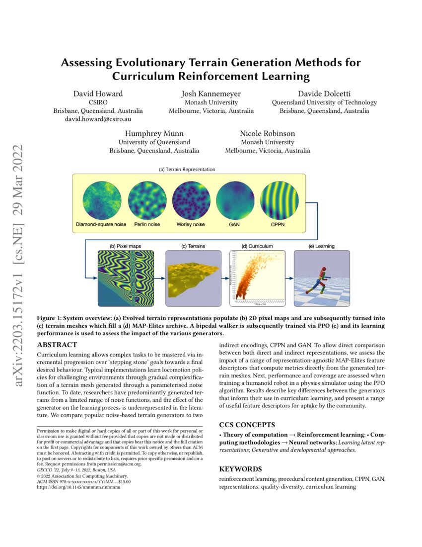 Assessing Evolutionary Terrain Generation Methods for Curriculum ...