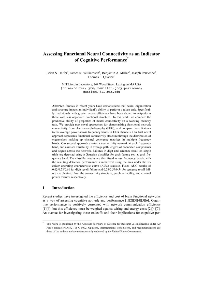Assessing Functional Neural Connectivity As An Indicator Of Cognitive Performance Deepai