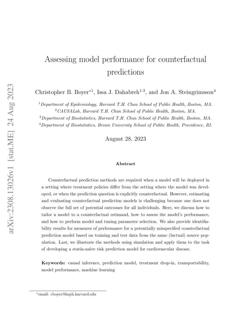 Assessing model performance for counterfactual predictions | DeepAI