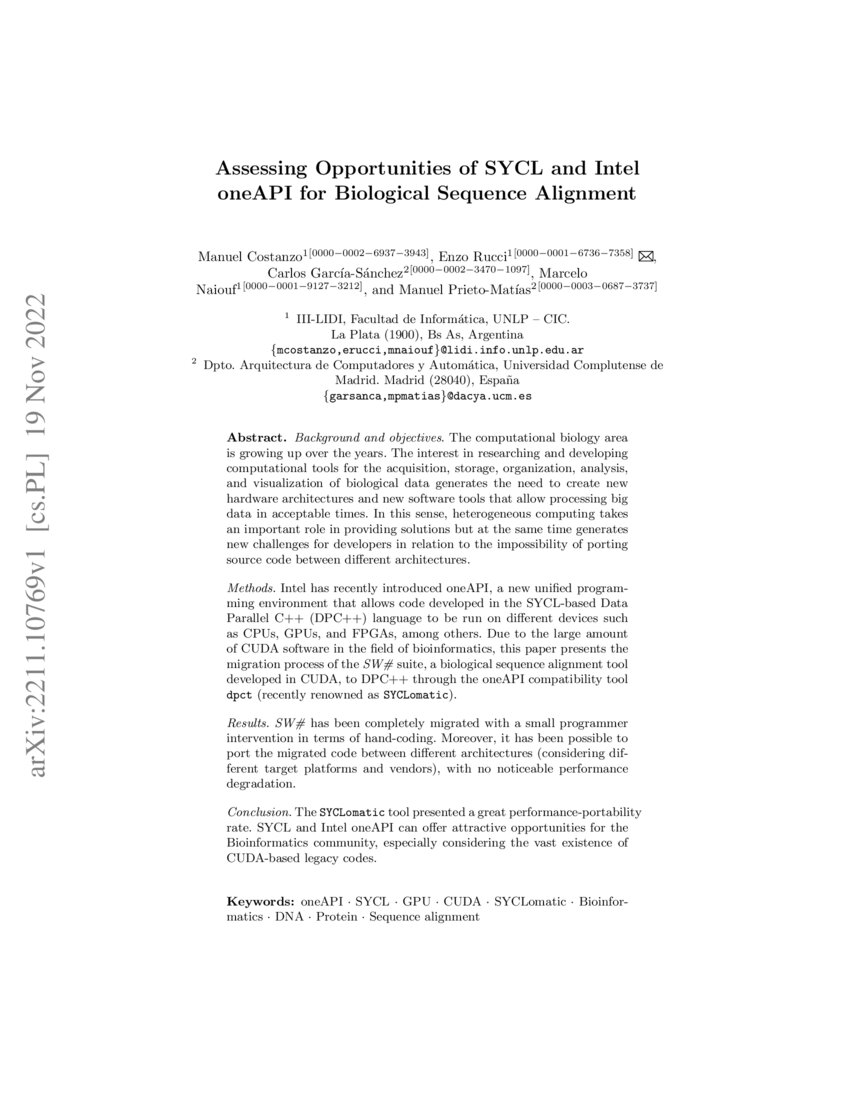 Assessing Opportunities Of Sycl And Intel Oneapi For Biological Sequence Alignment Deepai