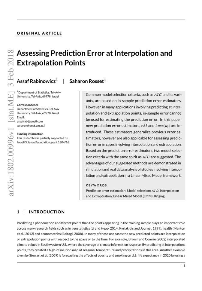 Assessing Prediction Error At Interpolation And Extrapolation Points Deepai