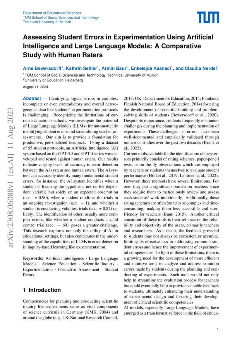 Assessing Student Errors in Experimentation Using Artificial Intelligence and Large Language ...