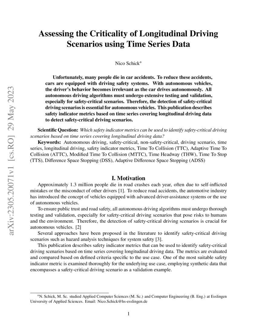 Assessing the Criticality of Longitudinal Driving Scenarios using Time Series Data | DeepAI